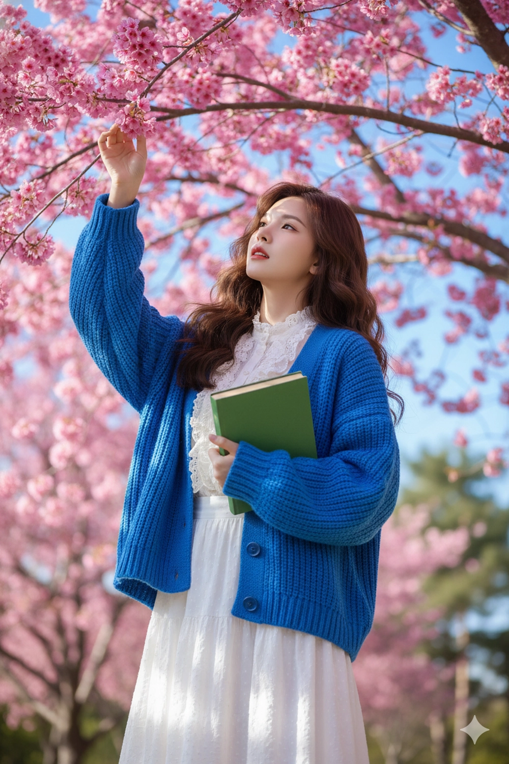 Prompt tạo ảnh bên hoa mai anh đào rực sắc xuân