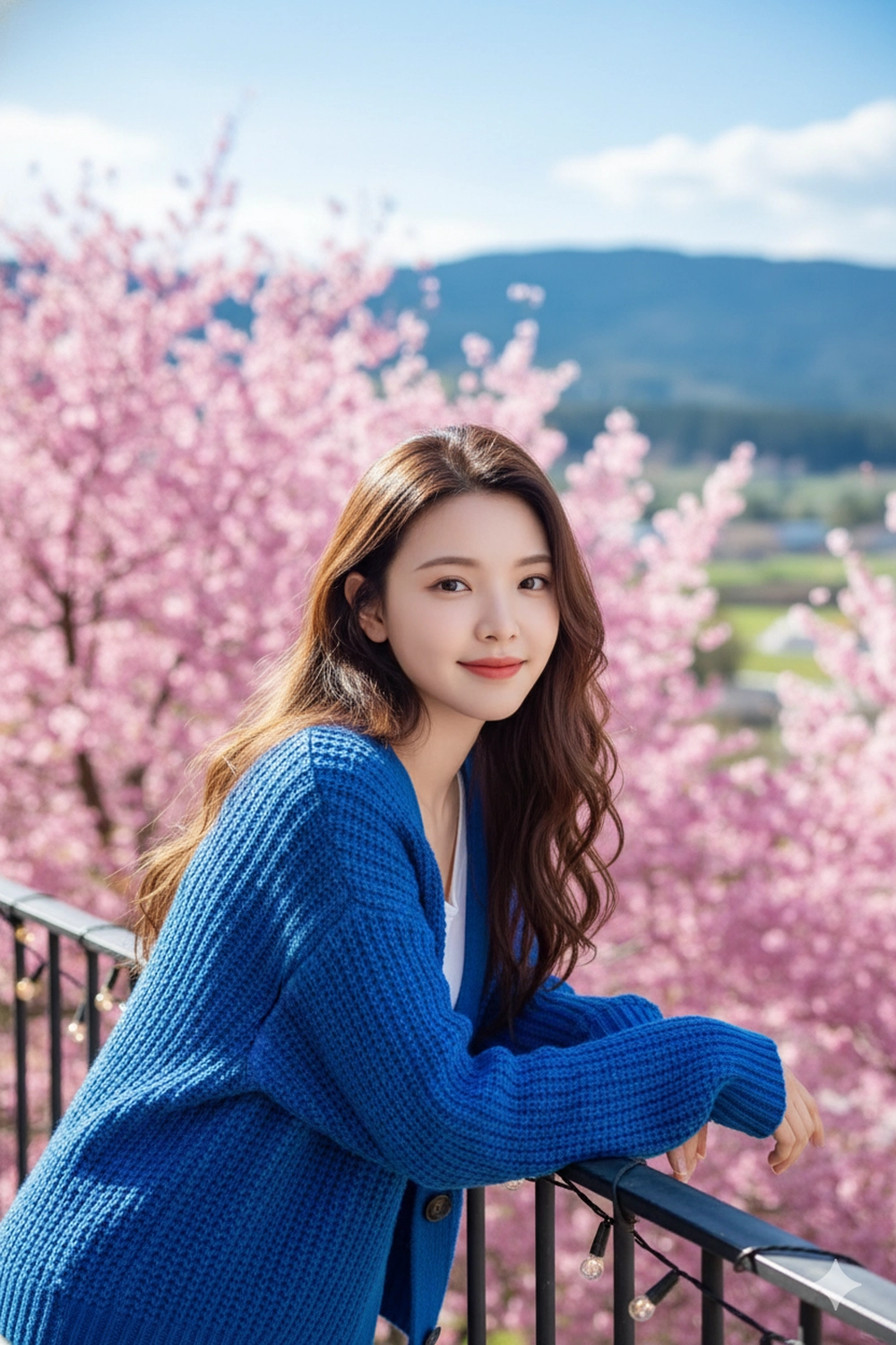 Prompt tạo ảnh bên hoa mai anh đào rực sắc xuân